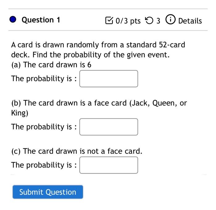 Solved A card is drawn randomly from a standard 52 -card | Chegg.com