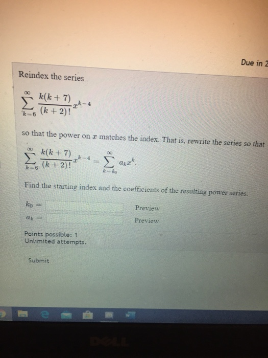 Solved Due in 2 Reindex the series so that the power on x | Chegg.com