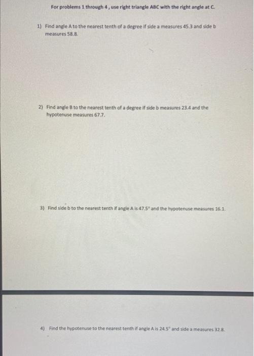 For problems 1 through 4 , use right triangle ABC | Chegg.com