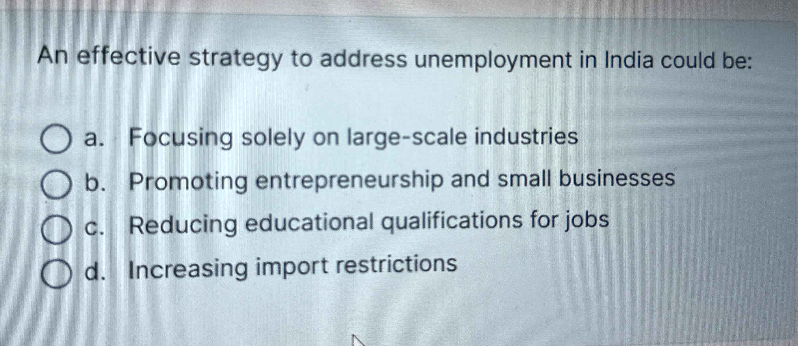 Solved An effective strategy to address unemployment in | Chegg.com