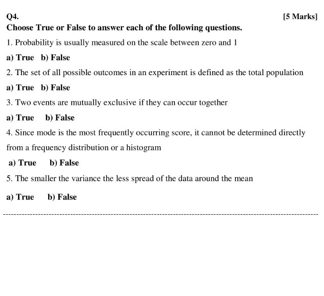 Solved Q4. [5 Marks) Choose True or False to answer each of | Chegg.com