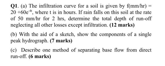 Solved Q1. (a) The infiltration curve for a soil is given by | Chegg.com