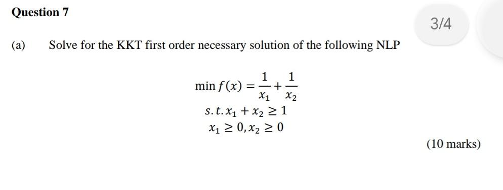 Solved a) Solve for the KKT first order necessary solution | Chegg.com