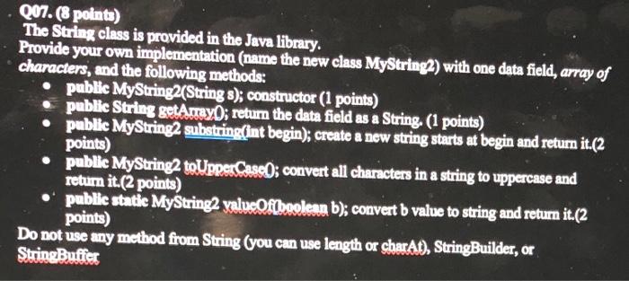 Solved Q07. (8 points) The String class is provided in the | Chegg.com