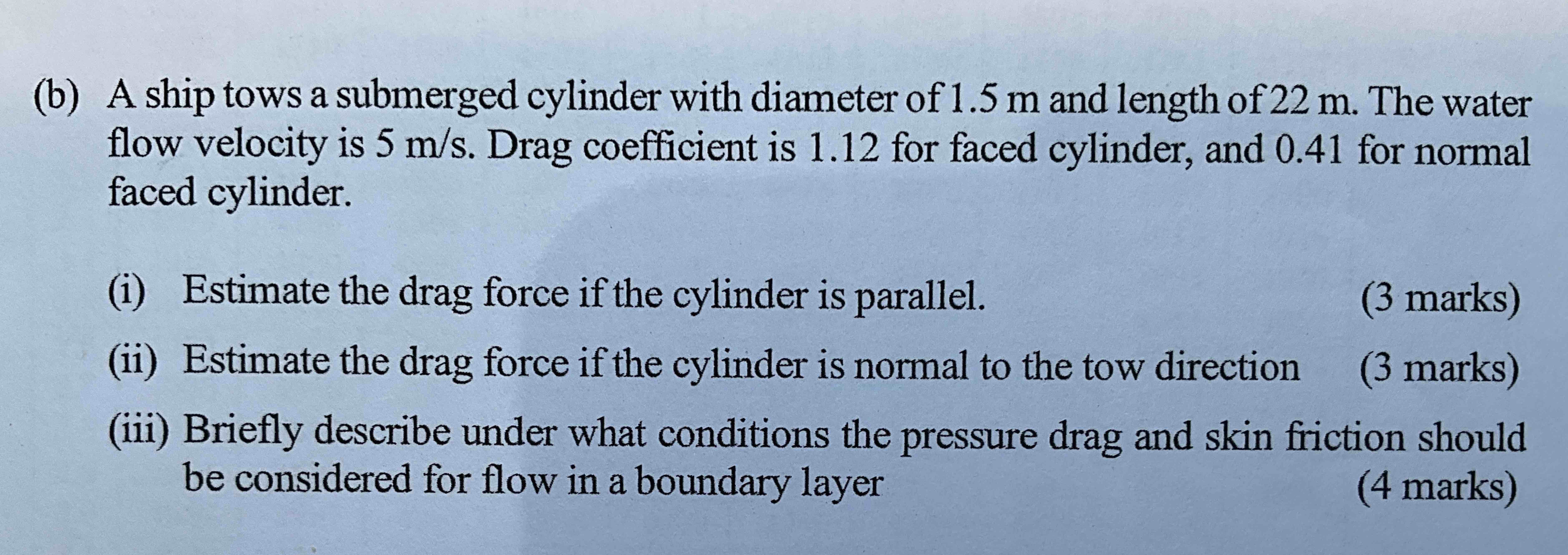Solved (b) ﻿A ship tows a submerged cylinder with diameter | Chegg.com