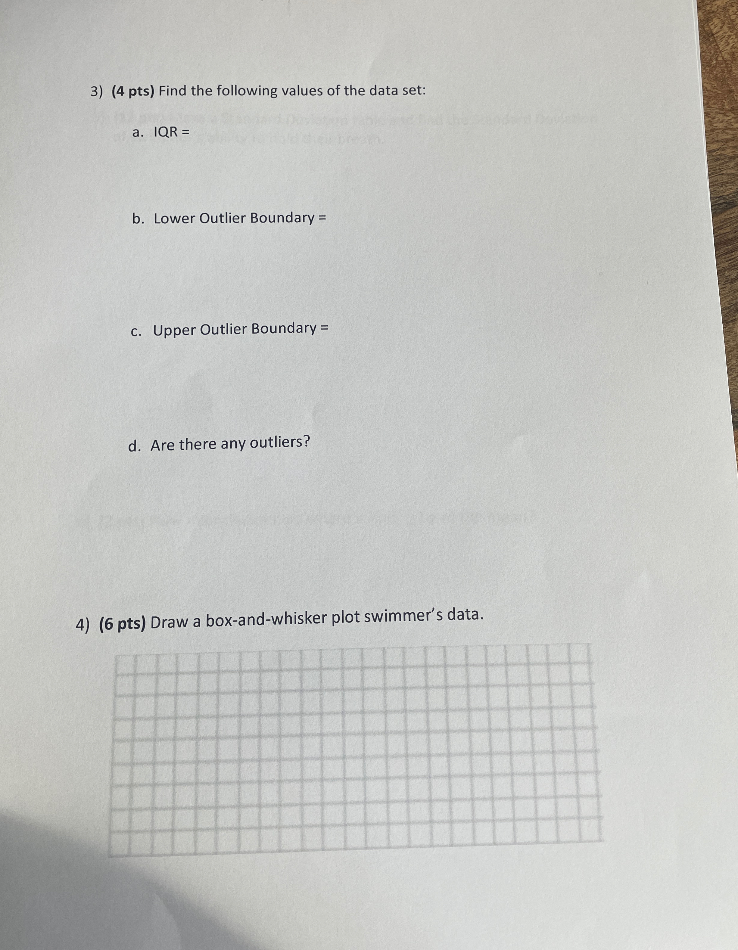 (4 ﻿pts) ﻿Find the following values of the data | Chegg.com