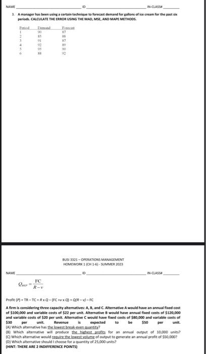 Solved NAME in-cusse 3. A manager has been wing a certain | Chegg.com