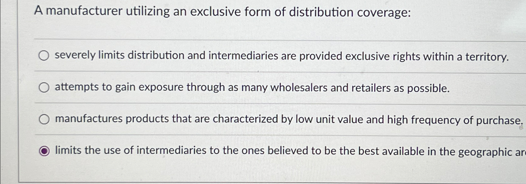 Solved A manufacturer utilizing an exclusive form of | Chegg.com