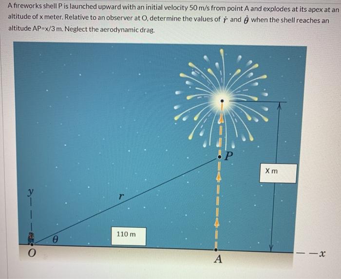 Solved A fireworks shell P is launched upward with an | Chegg.com