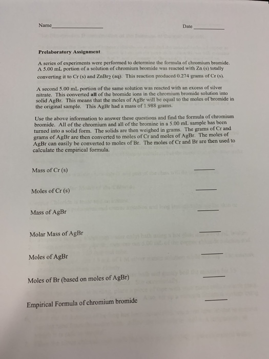 Solved Name Date Prelaboratory Assignment A Series Of