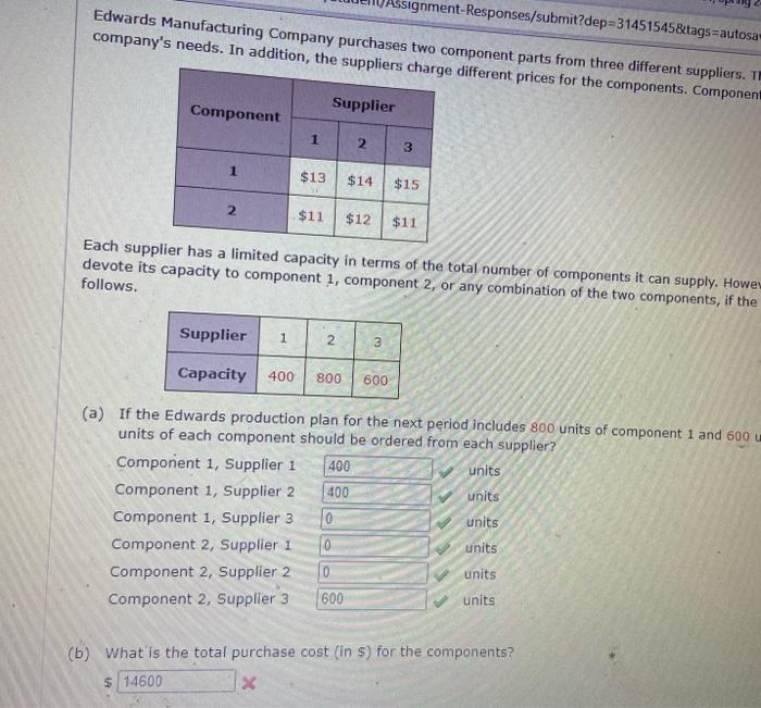 Solved Edwards Manufacturing Company purchases two component | Chegg.com