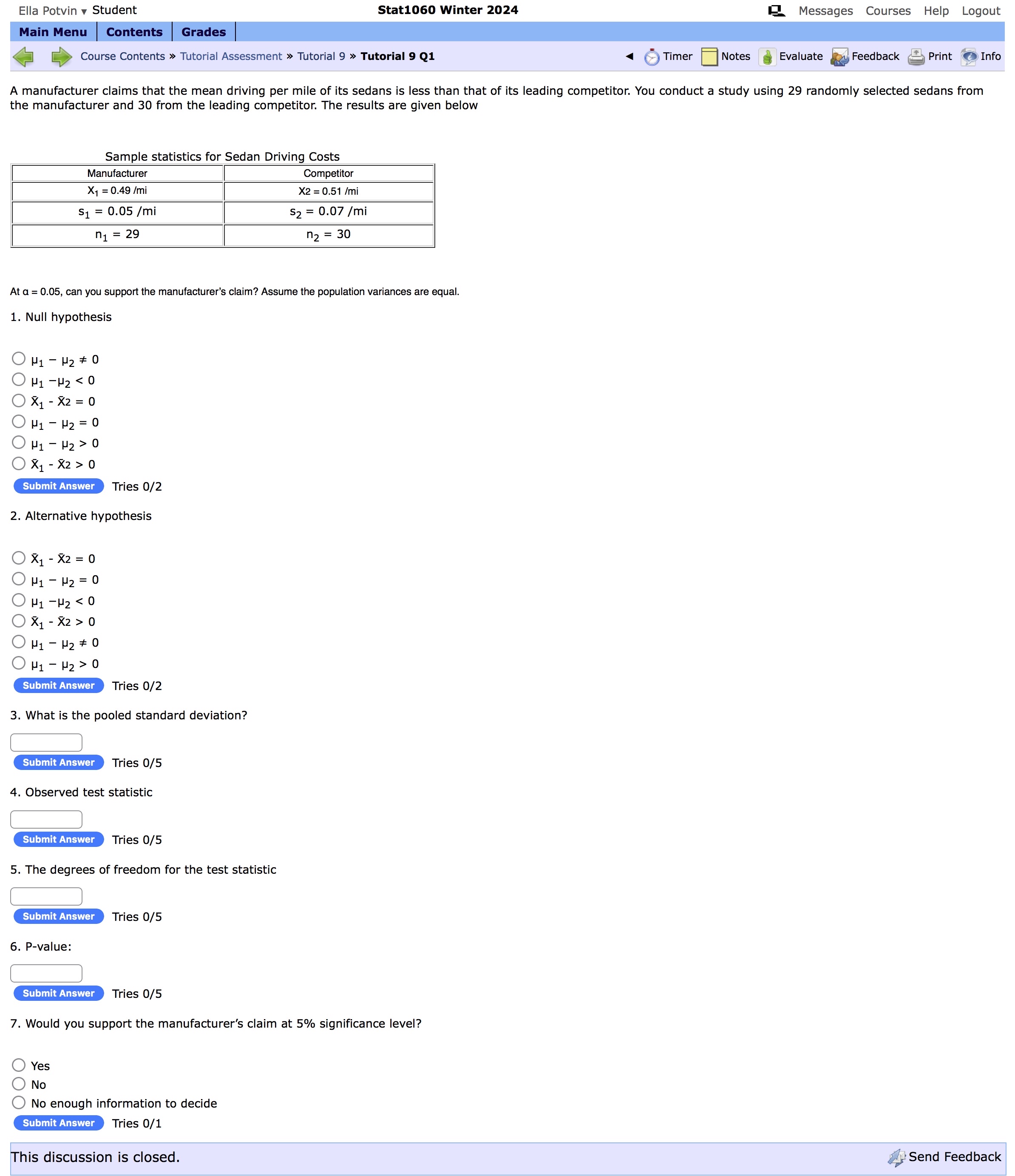 Solved Ella Potvin v ﻿StudentStat1060 ﻿Winter | Chegg.com