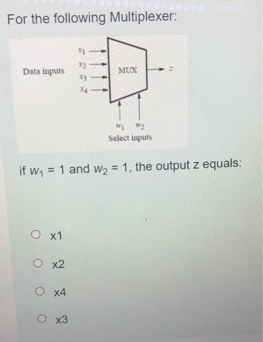 Solved For the following Multiplexer: X1 X2 Data inputs MUX | Chegg.com