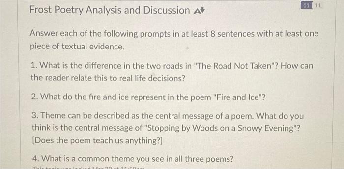 Solved 11 11 Frost Poetry Analysis and Discussion A Answer | Chegg.com
