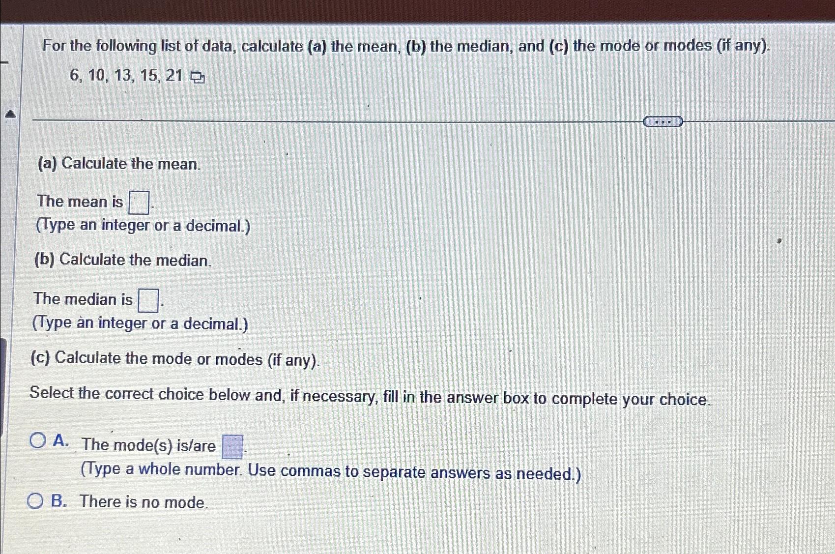 Solved For the following list of data, calculate (a) ﻿the | Chegg.com