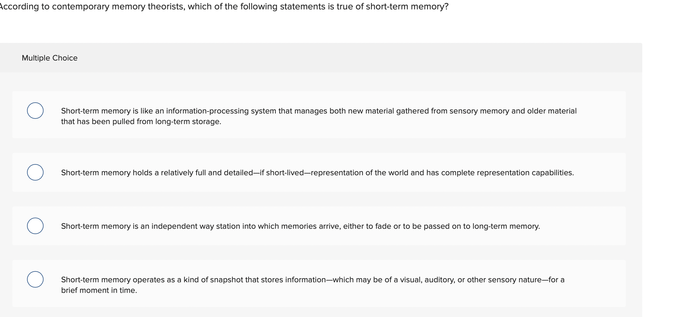 Solved According to contemporary memory theorists, which of | Chegg.com