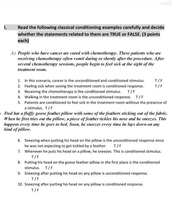 Solved Read the following classical conditioning examples | Chegg.com