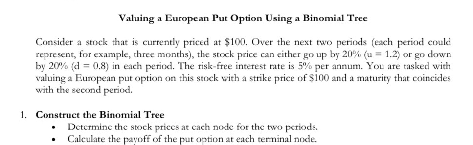 Solved Valuing a European Put Option Using a Binomial | Chegg.com