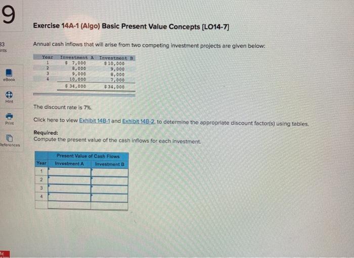 Solved 9 Exercise 14A-1 (Algo) Basic Present Value Concepts | Chegg.com