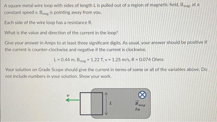 Solved A square metal wire loop with sides of length L is | Chegg.com