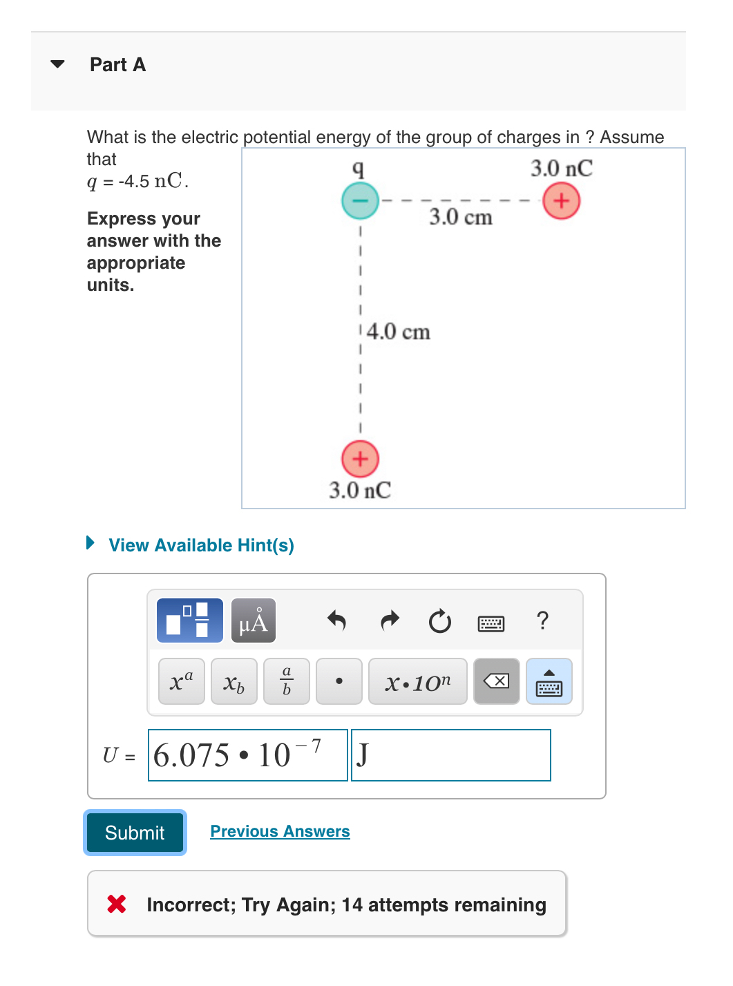 Solved Part AWhat is the electric potential energy of the | Chegg.com