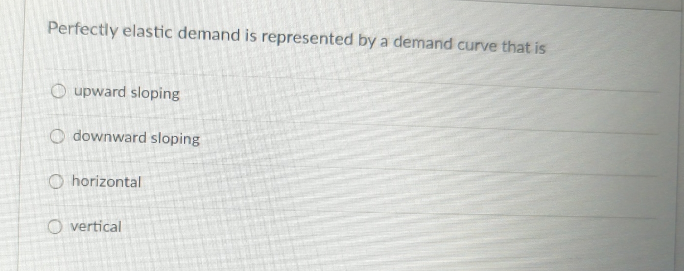 Solved Perfectly elastic demand is represented by a demand | Chegg.com