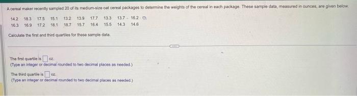 Solved A coreal maker recently samplod 20 of its medium-sizn | Chegg.com