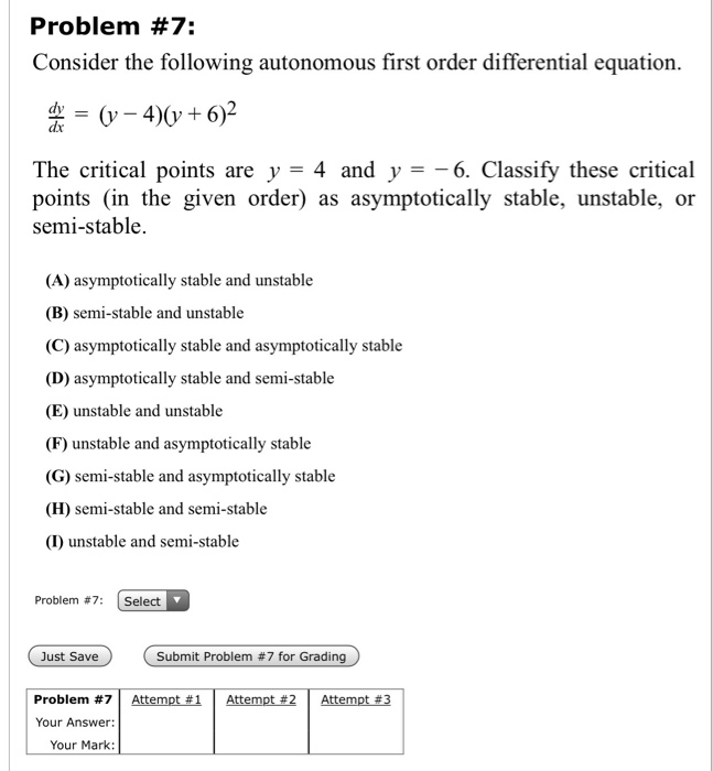 Solved Problem #7: Consider the following autonomous first | Chegg.com