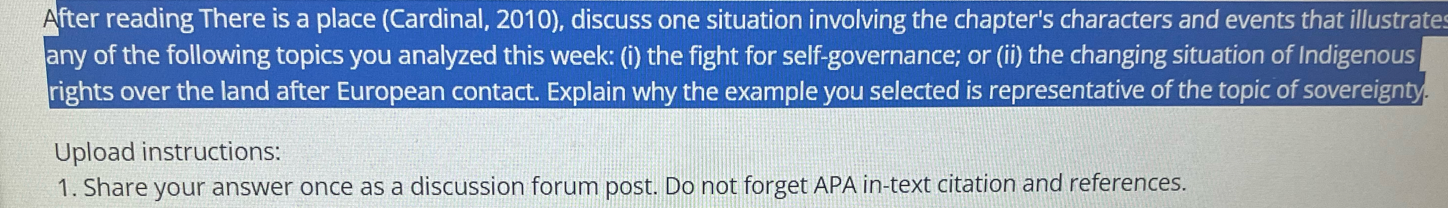 Solved After reading There is a place (Cardinal, 2010), | Chegg.com