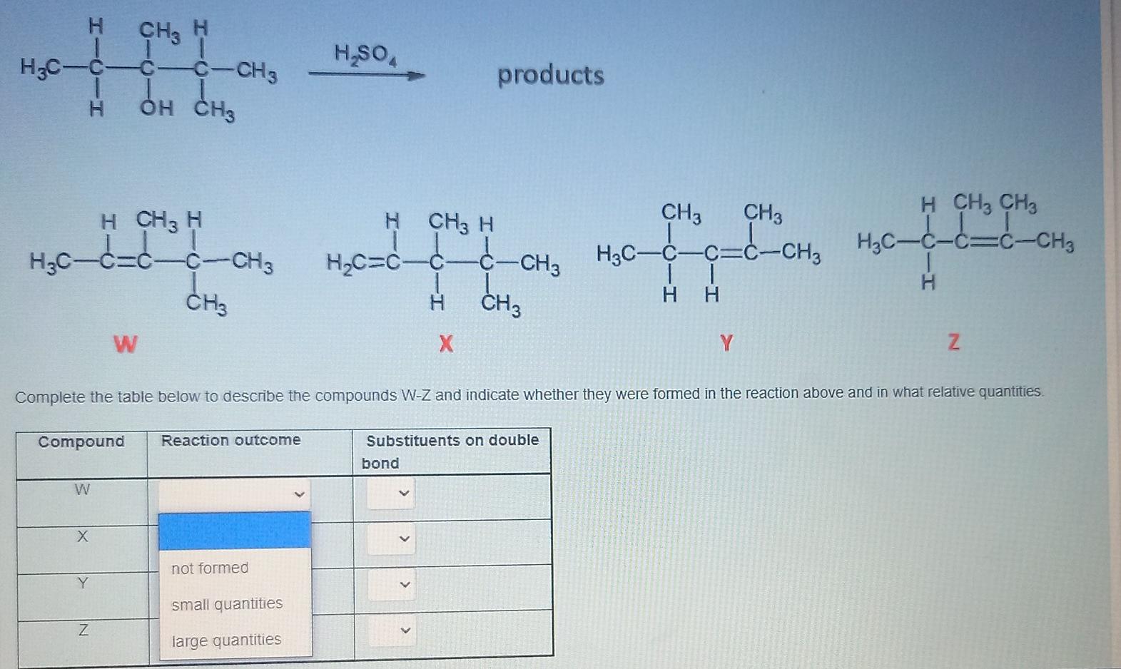 Solved H CHE H H.SO H3C-c- 1 - CH₃ I-O-I products H OH CH3 H | Chegg.com