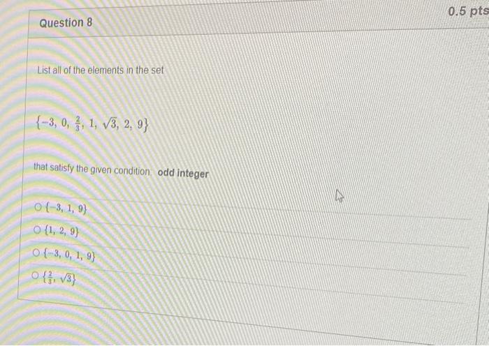 Solved List all of the elements in the set {−3,0,32,1,3,2,9} | Chegg.com