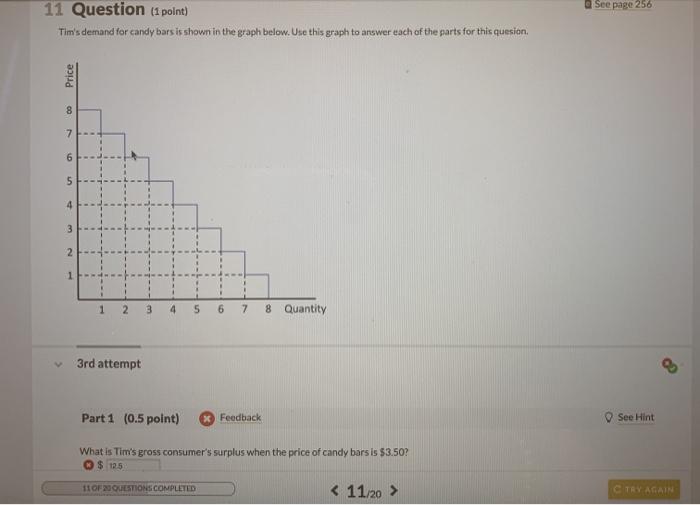 Solved See page 256 11 Question (1 point) Tim's demand for | Chegg.com