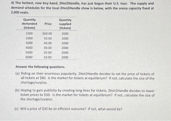 Solved 4) The hottest, new boy band, 2 Hot 2 Handle, has | Chegg.com