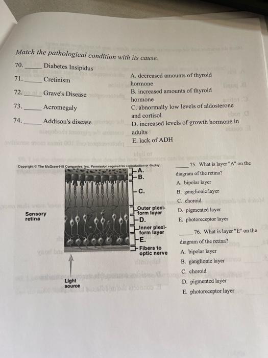 Solved Match the pathological condition with its cause. 70. | Chegg.com