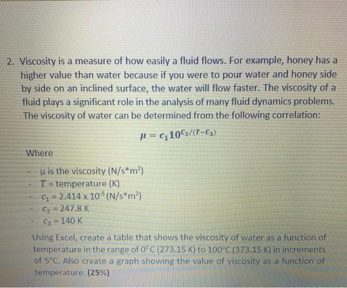 Solved 2. Viscosity is a measure of how easily a fluid | Chegg.com