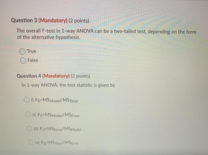 Solved Question 3 (Mandatory) (2 points) The overall F-test | Chegg.com