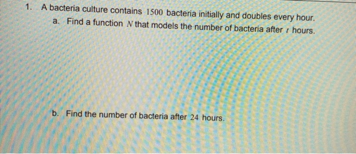 Solved 1. A bacteria culture contains 1500 bacteria | Chegg.com