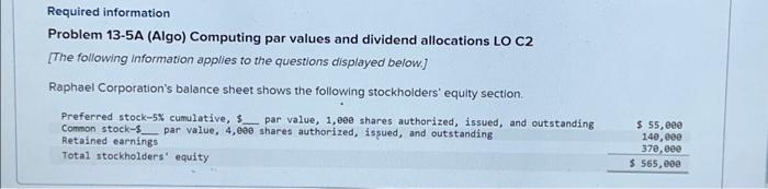 Solved Required information Problem 13-5A (Algo) Computing | Chegg.com