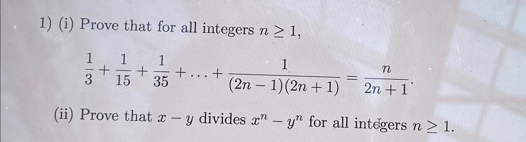 Solved (i) ﻿Prove that for all integers | Chegg.com