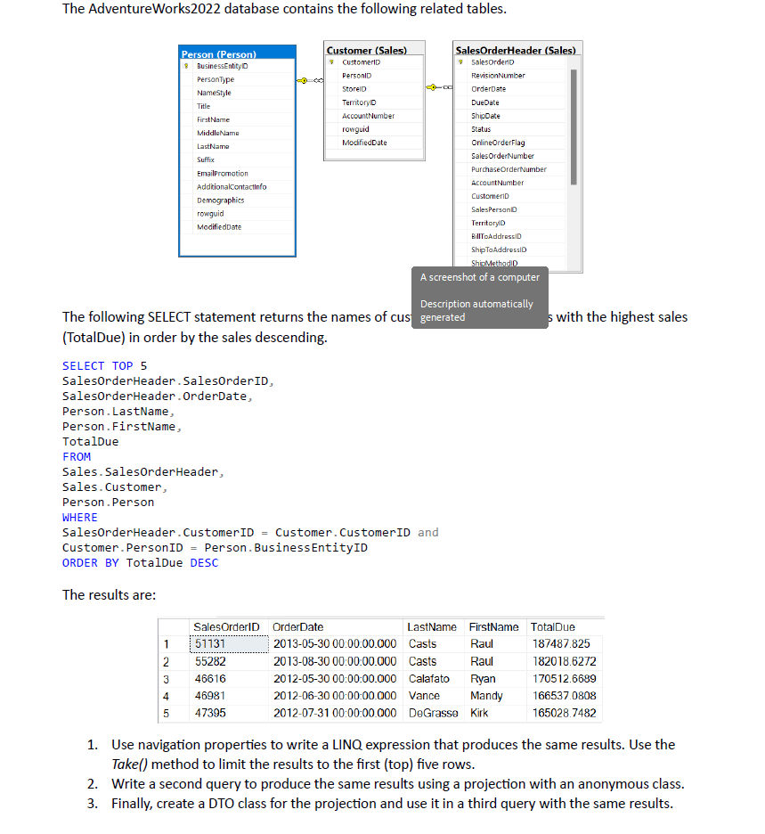 Solved Use navigation properties to write a LINQ expression | Chegg.com