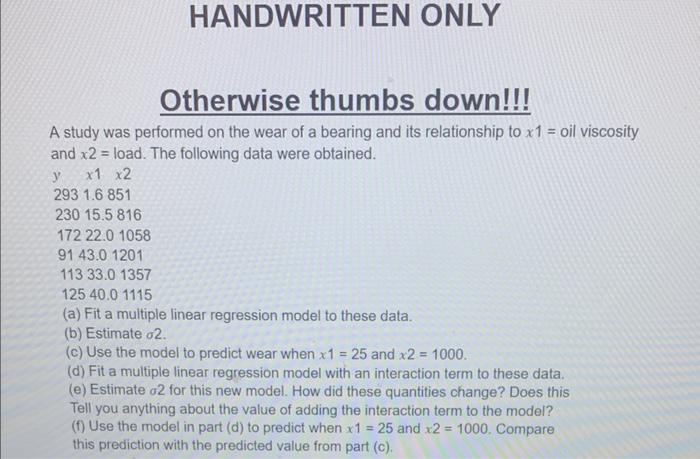 Solved SOLVE HAND WRITTEN SHOW ALL WORK! OTHERWISE YOU ARE | Chegg.com