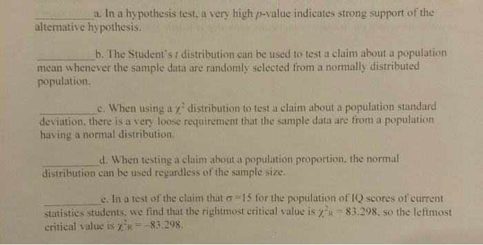 Solved a. In a hypothesis test, a very high p-value | Chegg.com