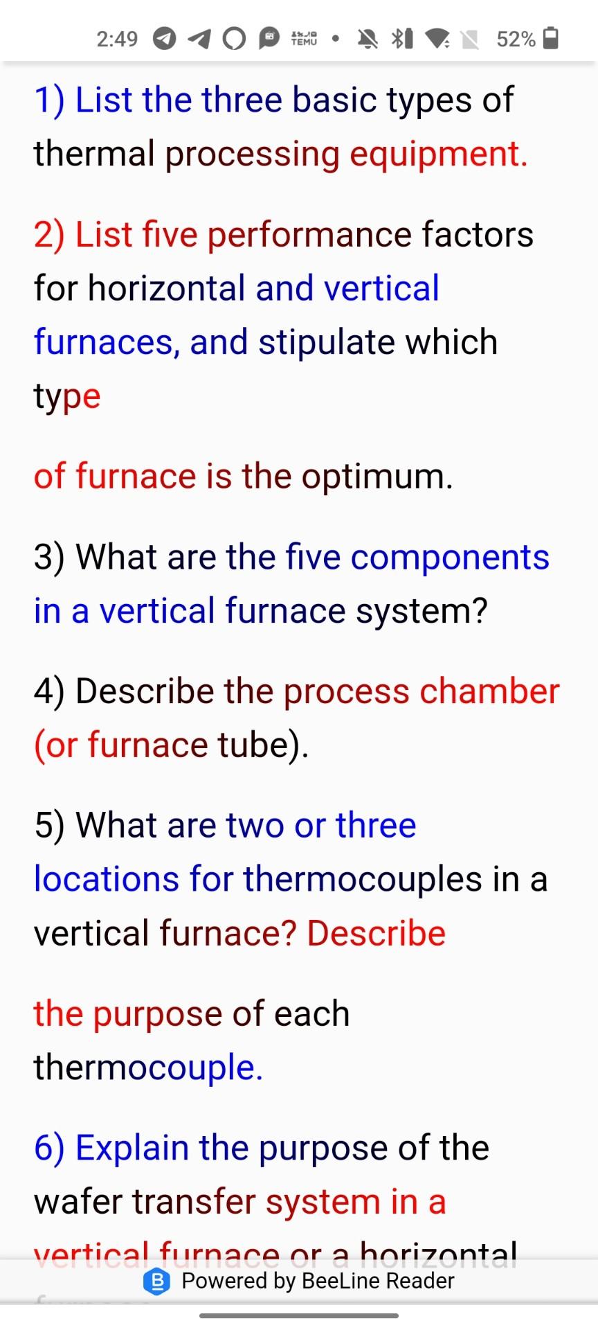 Solved 1) List the three basic types of thermal processing | Chegg.com