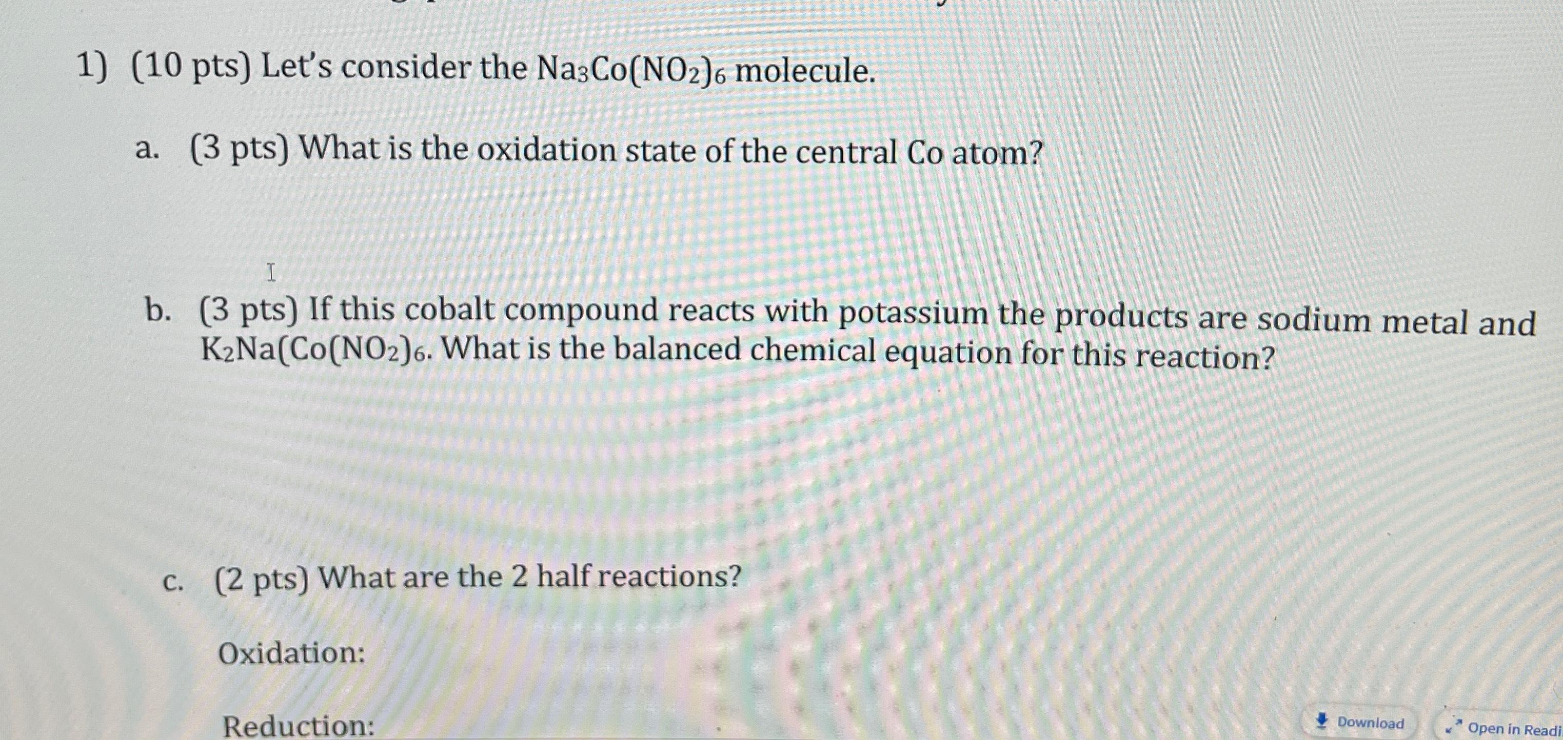 Solved (10 ﻿pts) ﻿Let's consider the Na3Co(NO2)6 | Chegg.com