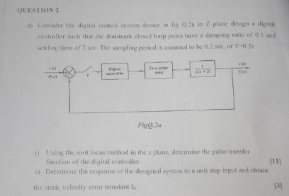 Solved QLESTION 2a) ﻿Consider the digital control system | Chegg.com