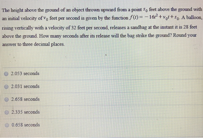 Solved The height above the ground of an object thrown | Chegg.com