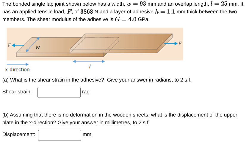 Solved The bonded single lap joint shown below has a width, | Chegg.com
