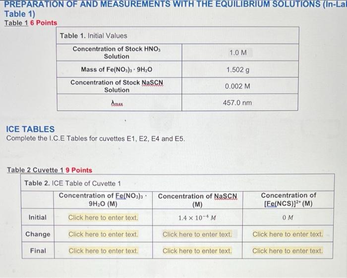 PREPARATION OF AND MEASUREMENTS WITH THE EQUILIBRIUM | Chegg.com