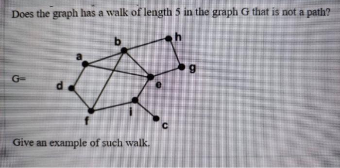 Solved Does the graph has a walk of length 5 in the graph G | Chegg.com