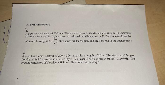 Solved A, Problems to solve 1. A pipe has a diameter of 100 | Chegg.com